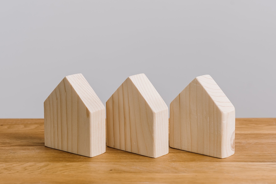 Set of 3 Wooden Houses Solid Pine Unpainted, Natural Wood, DIY, Wooden ...