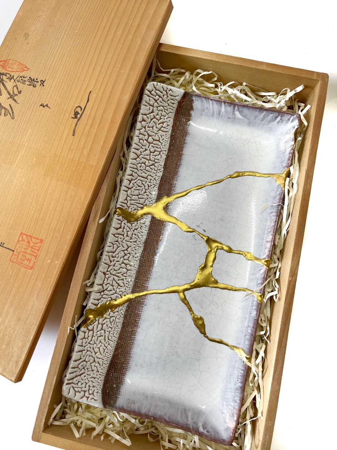 Oni- Hagi Plate,include Wooden Box ,kintsugi Gifts, Japanese Art in ...