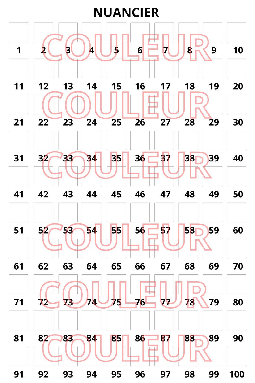 3 Color Charts PDF File From 1 to 300 to Download and Print - Etsy UK