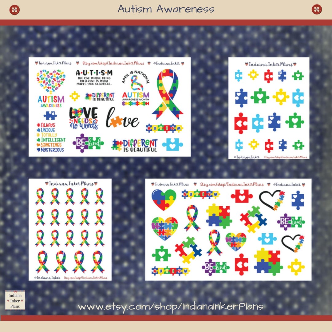 Autism Awareness Stickers, Ribbons, Puzzle Pieces, Deco, Quotes ...