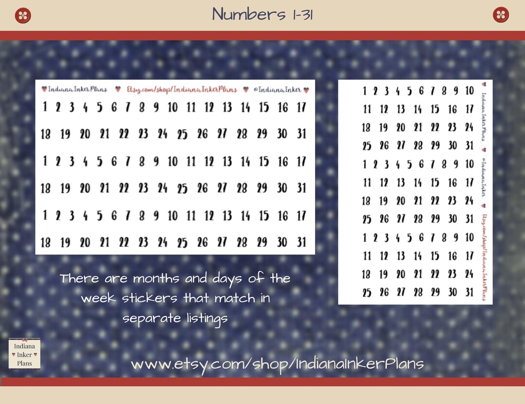 Black Number 1-31 Stickers, Date Numbers, Calendar, Decorative Planning ...