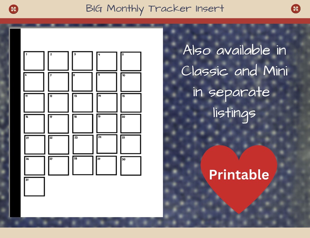 Big Monthly Tracker, Printables, Digital Files, PDF Format, Undated ...
