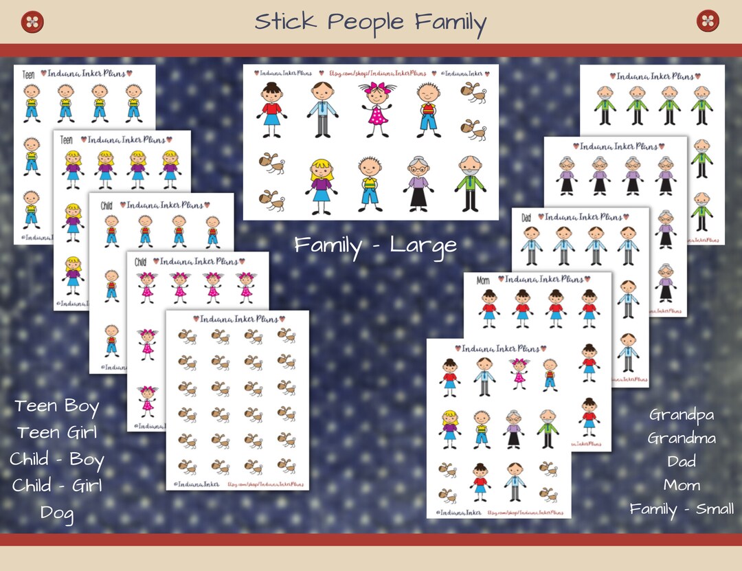 Stick Figure Family Stickers, Planner Stickers, Journaling ...
