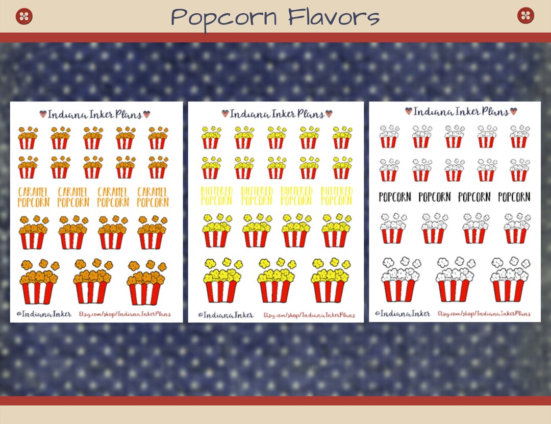 Popcorn Stickers, Caramel Popcorn, Buttered Popcorn, Planner Stickers ...