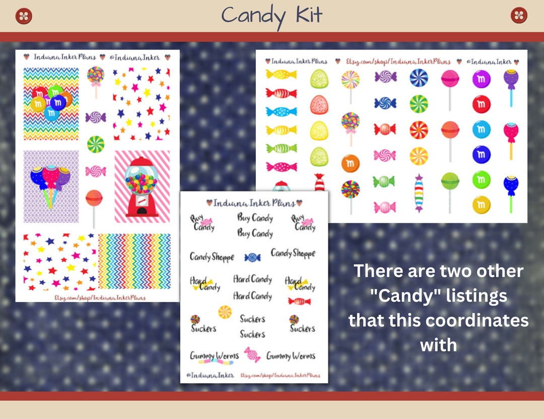 Candy Mini Planner Kit, Planner Stickers, Gumball Machine, Candy ...