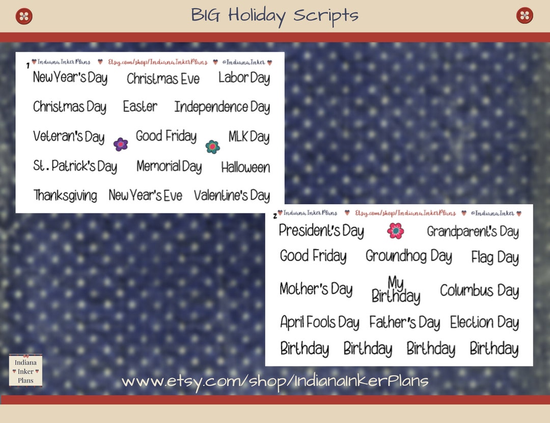 BIG Holiday Planner Script Stickers, Christmas, New Year's Day, Father ...