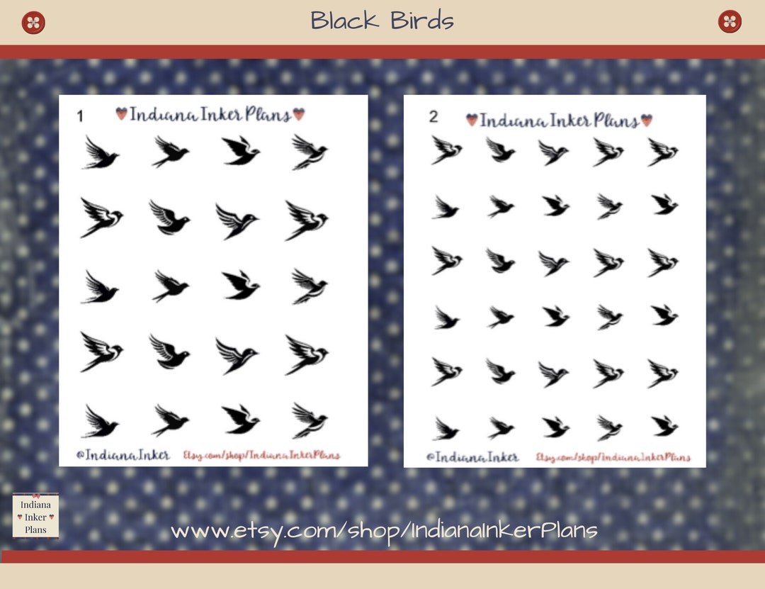 Black Bird Stickers, Birds in Flight, Planner Stickers, Journaling ...
