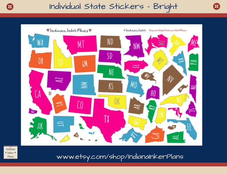 Large Map of the United States Sticker, Planner Stickers, Scrapbooking ...