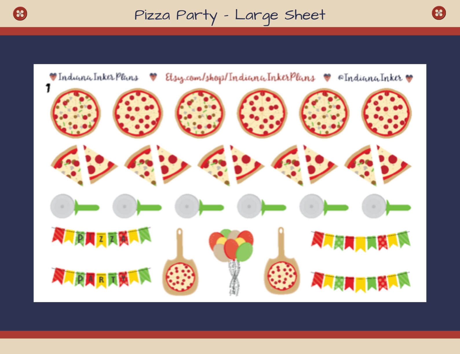 Pizza Party Stickers Mini Pizza's Pepperoni Supreme - Etsy
