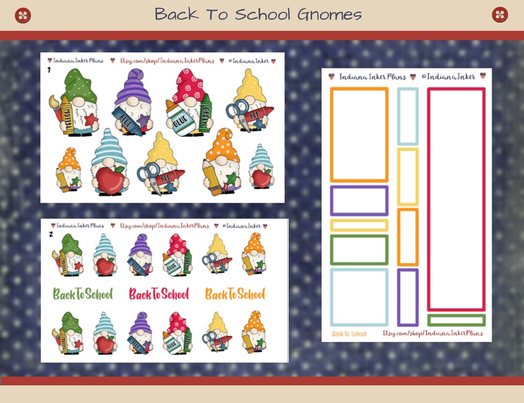 Back to School Gnomes Stickers, Planner Mini Kit, Deco, Colorful Boxes ...