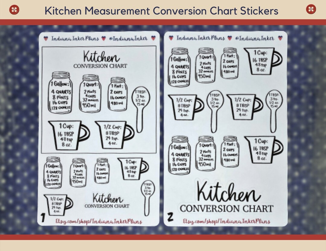 Kitchen Conversion Measurement Chart Stickers, Planner Stickers ...