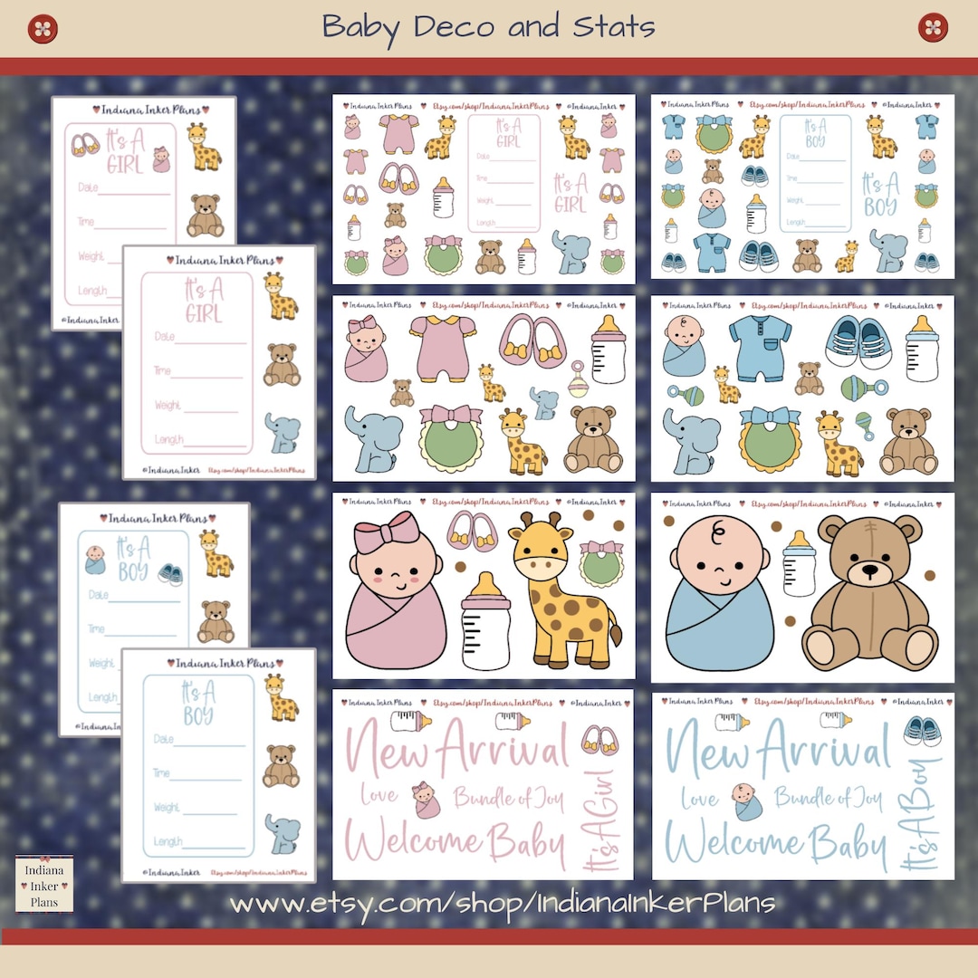 Baby Deco and Stats Stickers, Baby Boy, Baby Girl, Scrapbooking ...