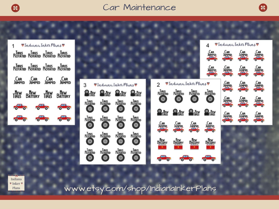 Car Maintenance Stickers, Tire Rotation, New Battery, Jump Car ...