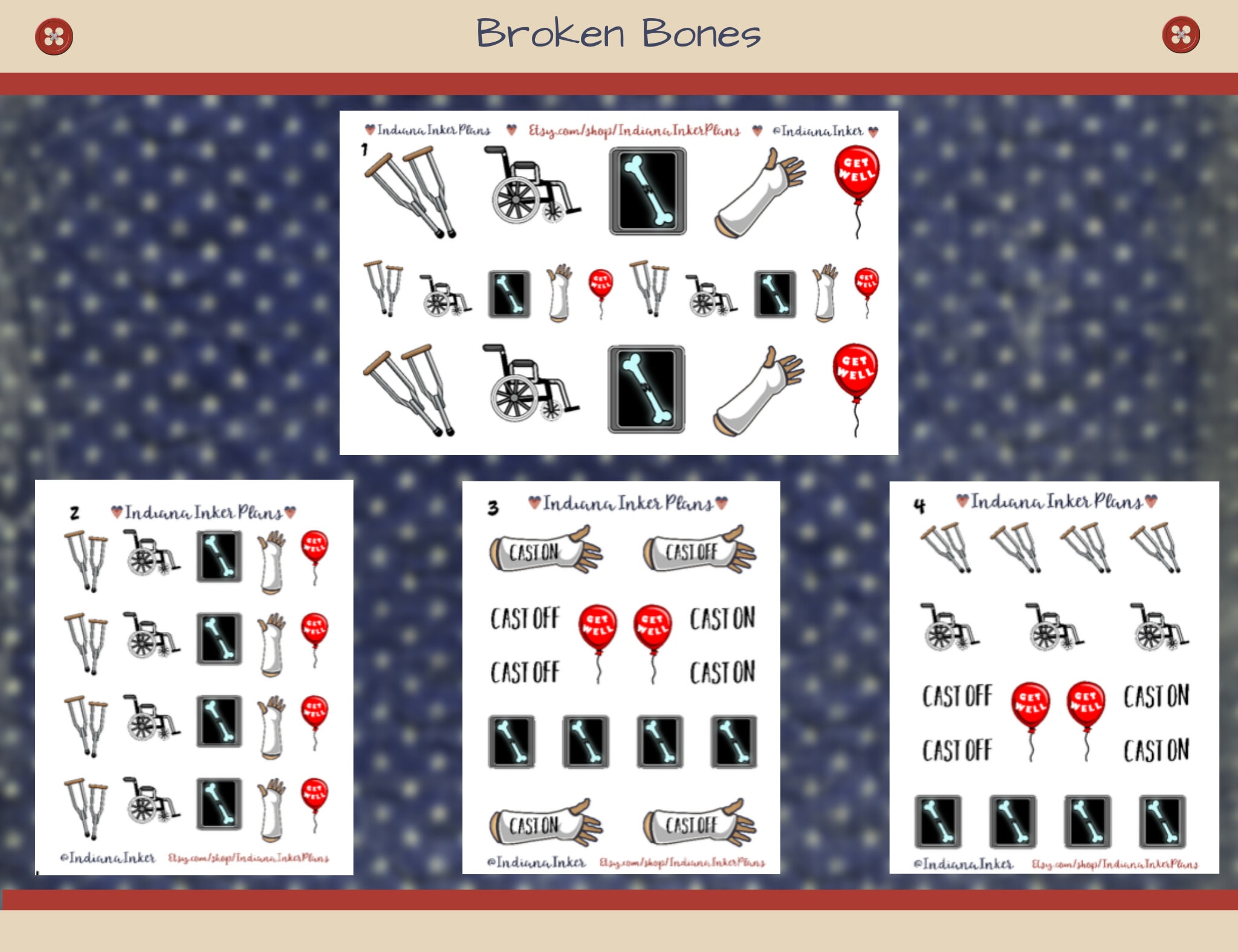 Broken Bone Stickers, Cast, Crutches, Wheelchair, Get Well, Medical - Etsy
