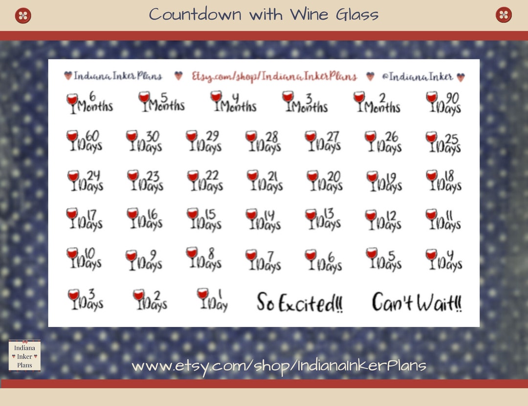 Countdown Script Stickers With Wine Glass, Decorative Planning ...
