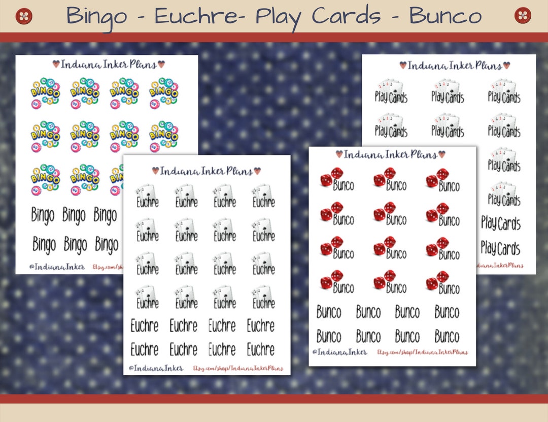 Game Stickers, Bunco, Play Cards, Euchre, Bingo, Game Night, Decorative ...