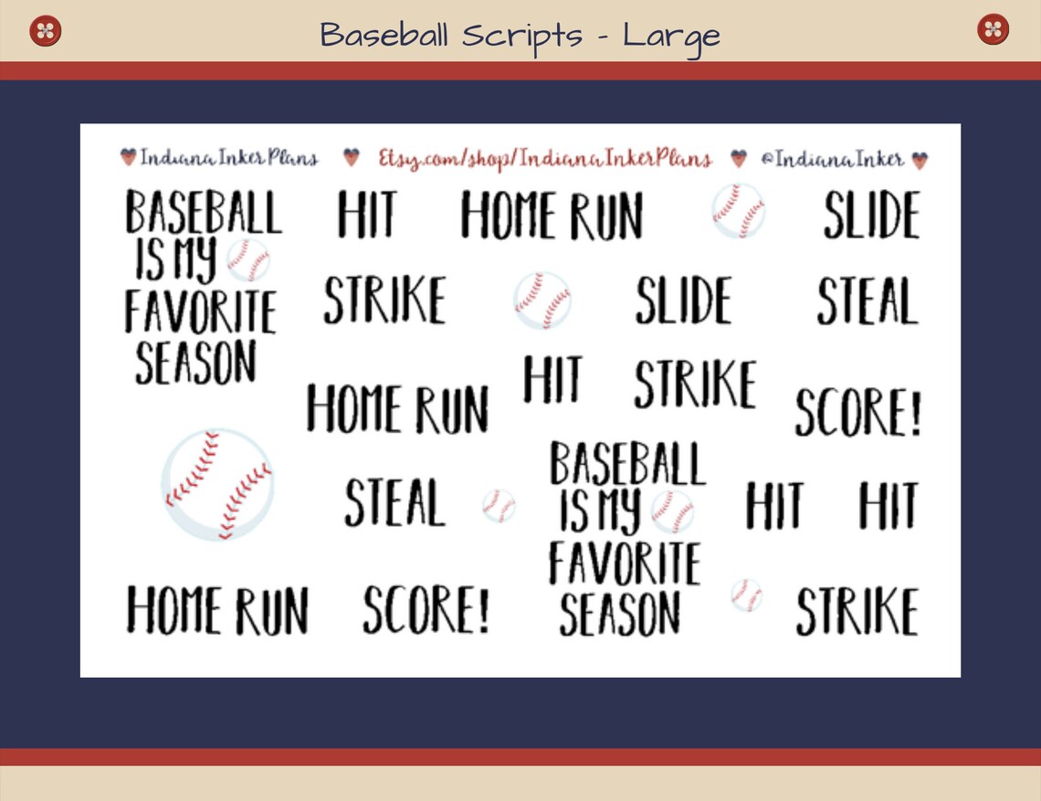 Baseball Script Stickers, Baseball Bat Dividers, Hit, Score, Strike ...