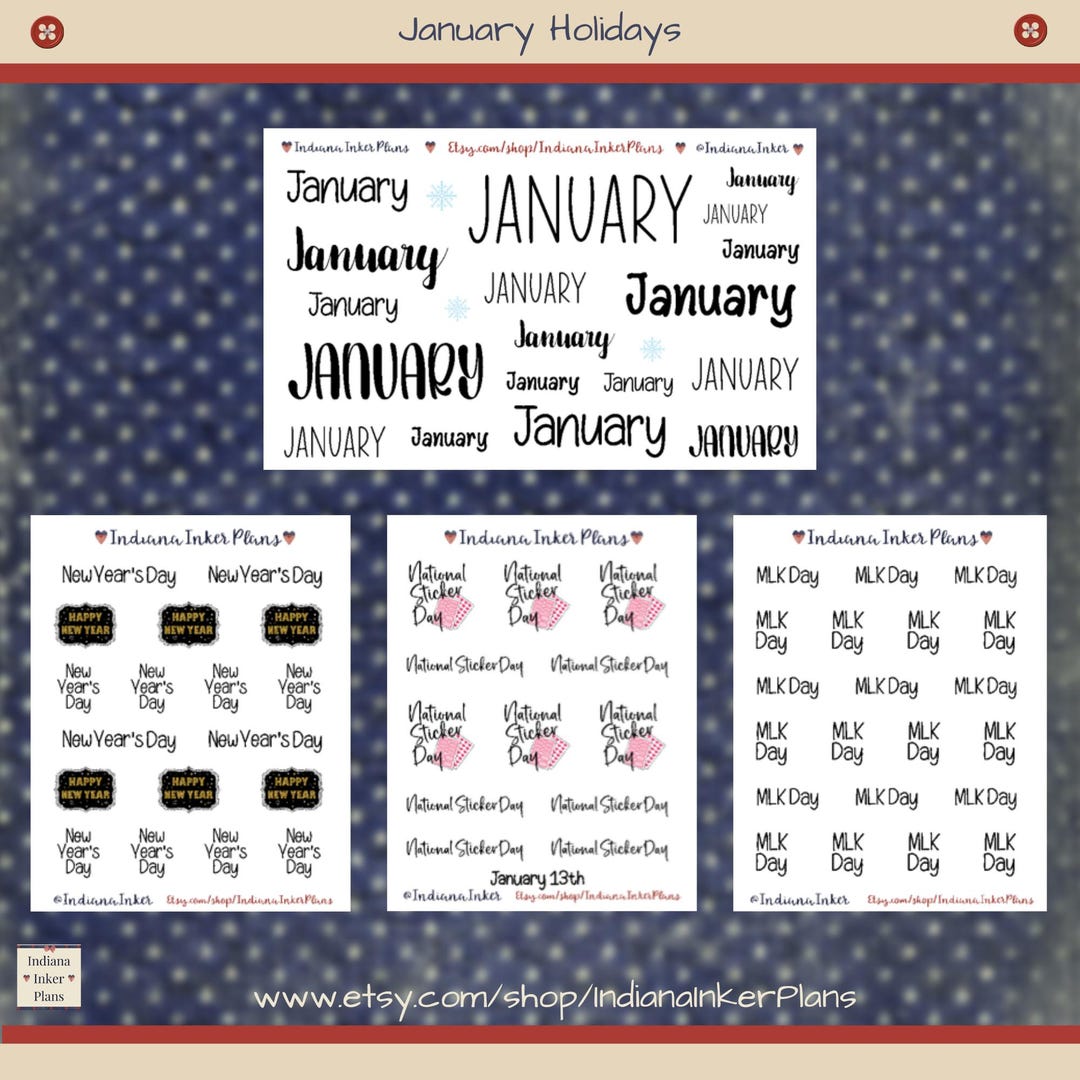 January Script and Holidays, New Years, Black Script, National Sticker ...