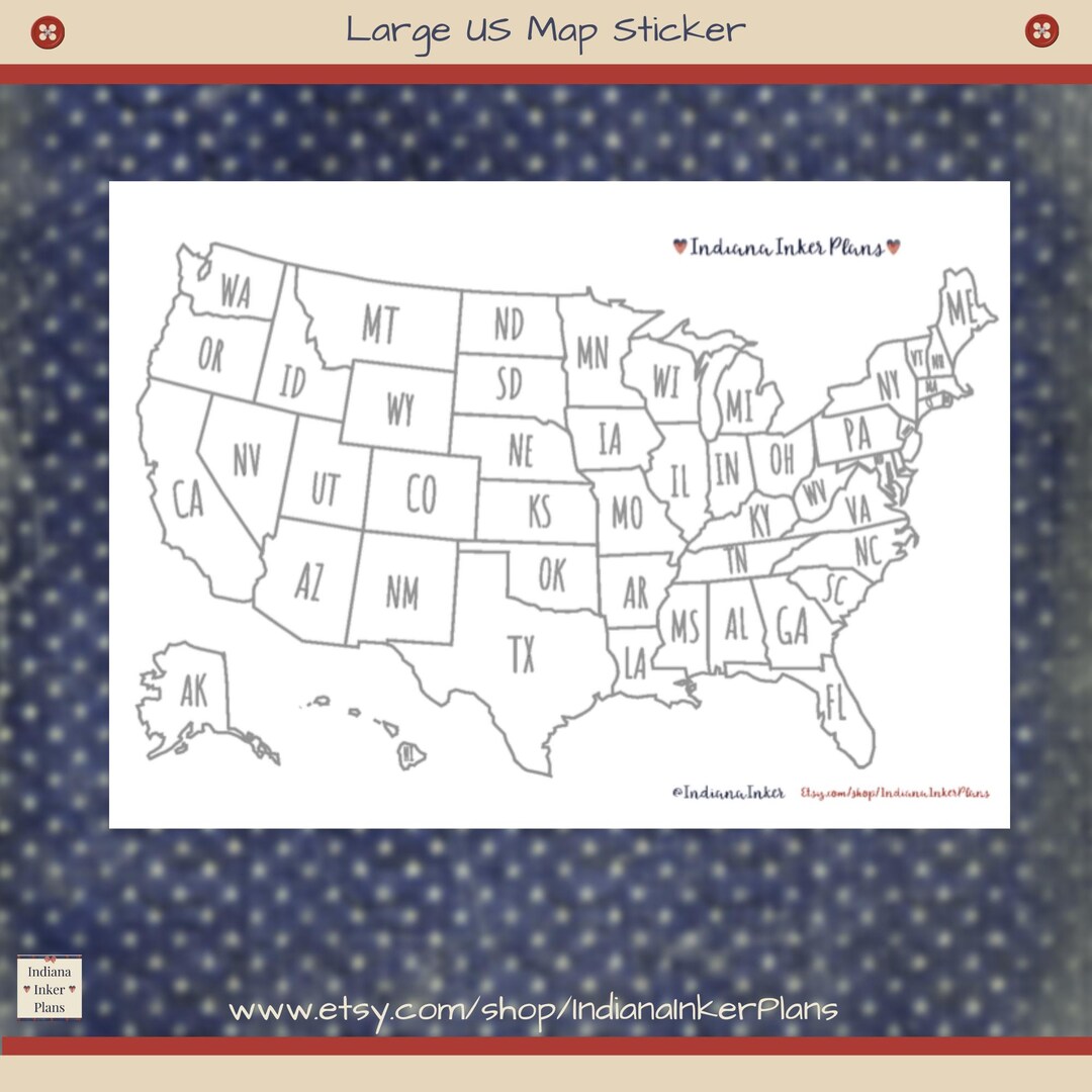 Large Map of the United States Sticker, Planner Stickers, Scrapbooking ...