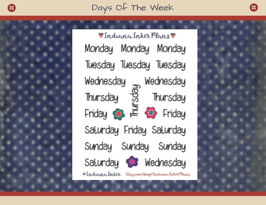 Days of the Week Stickers, Planner Stickers, Black Script Stickers ...