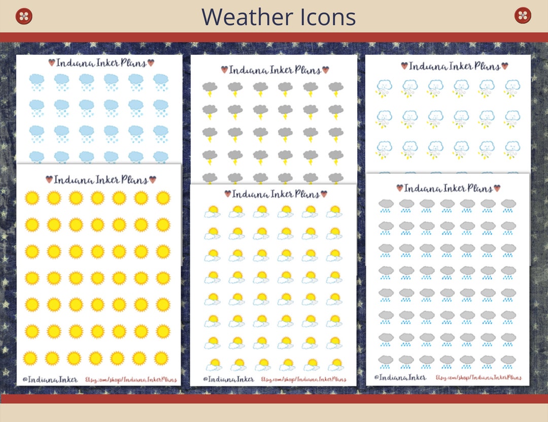 Weather Icon Stickers, Thunderstorm, Snow, Wind, Rain, Sun, Cloudy ...