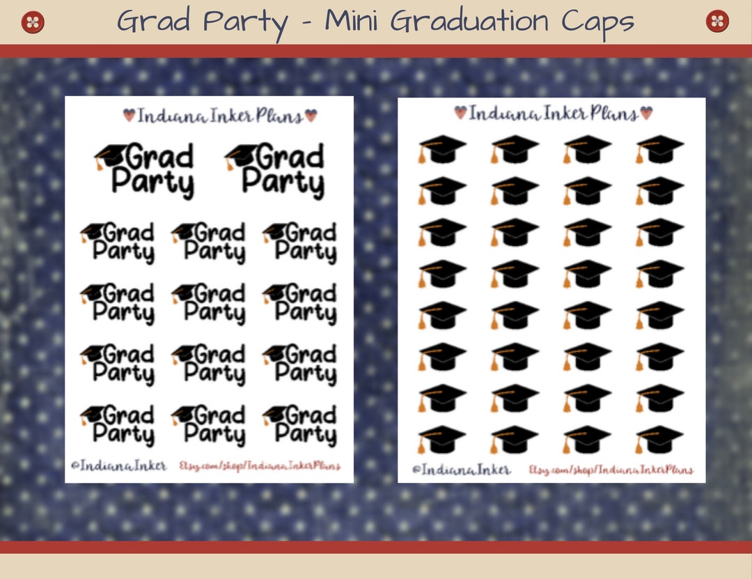 Grad Party Stickers, Graduation Cap Mini Icon Stickers, Journaling ...