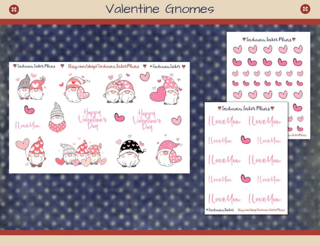 Valentine Gnomes Sticker Sheets, Decorative Planning, Journaling ...