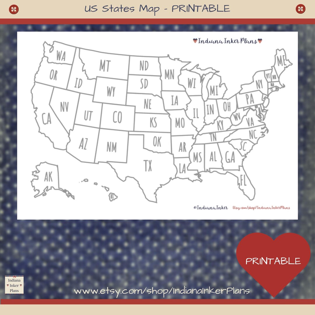 United States Map Printable, Digital Files, PDF Format - Etsy