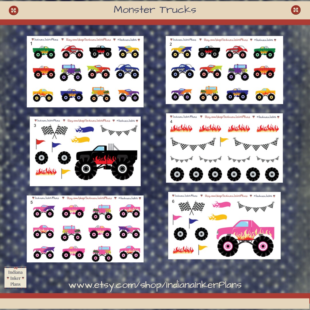 Monster Truck Planner Stickers, Decorative Planning, Journaling ...