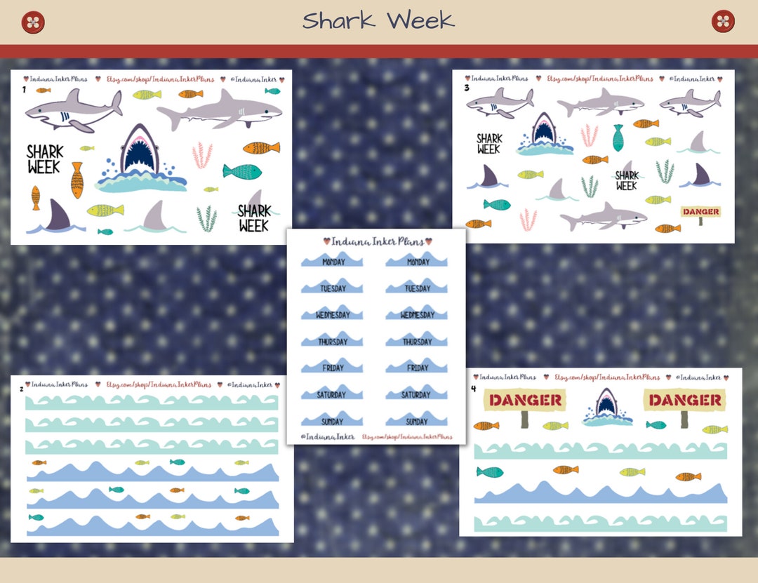 Shark Week Stickers, Planner Stickers, Decorative Planning, Journaling ...