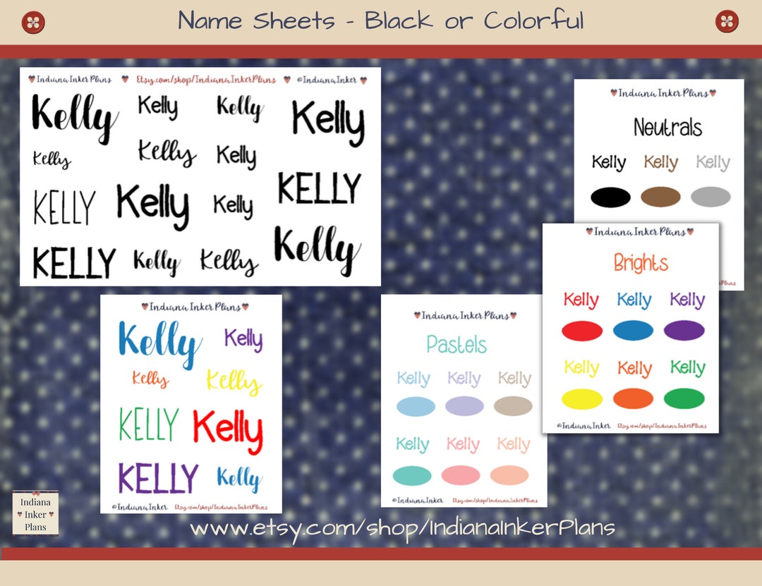 Personalized Name Stickers, Planner Stickers, , Black, Bright, Neutral ...