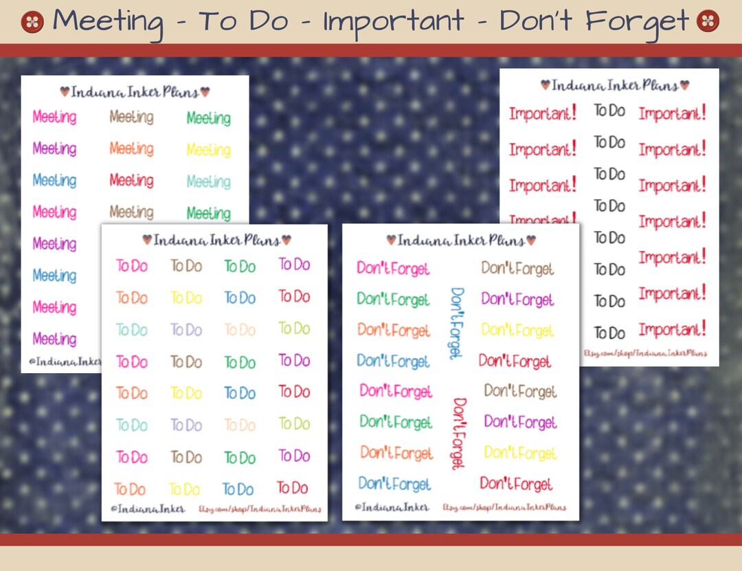 Meeting Stickers, to Do, Don't Forget, Important, Script Stickers ...