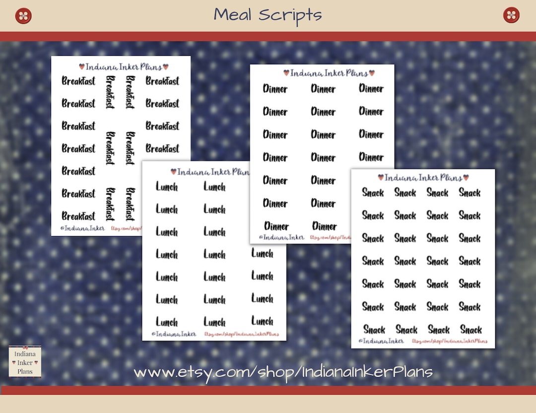 Breakfast, Lunch, Dinner, Snack Planner Stickers, Meal Planning, Black ...
