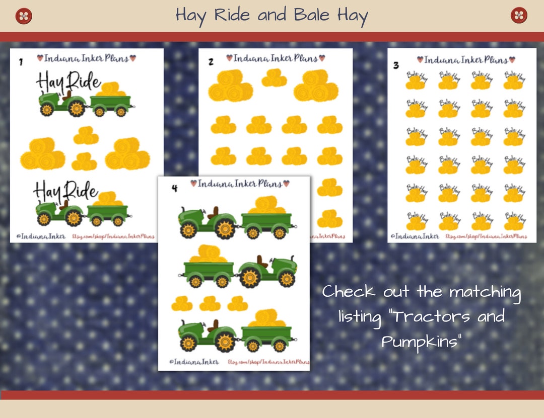 Hay Ride Stickers, Tractor Pulling Wagon Stickers, Wagon With Hay ...