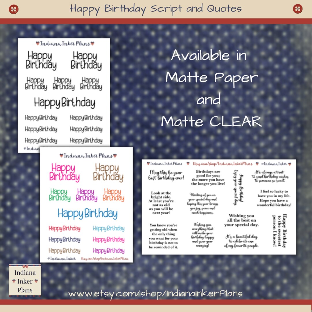 Happy Birthday Script Stickers, Black, Colorful, Greeting Card Quotes ...
