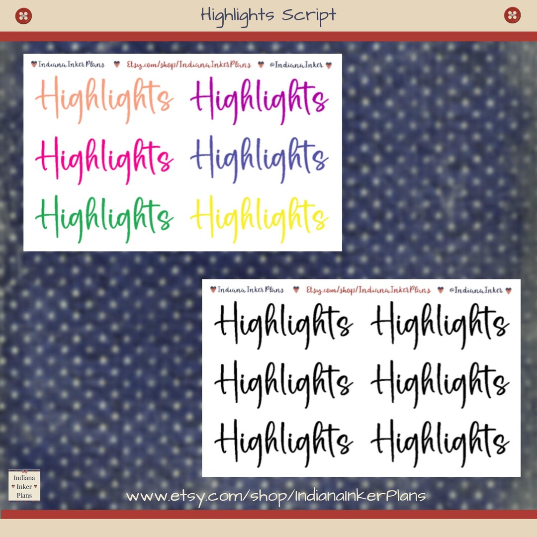 Highlights Script Stickers, Planner Stickers, Journaling, Scrapbooking ...