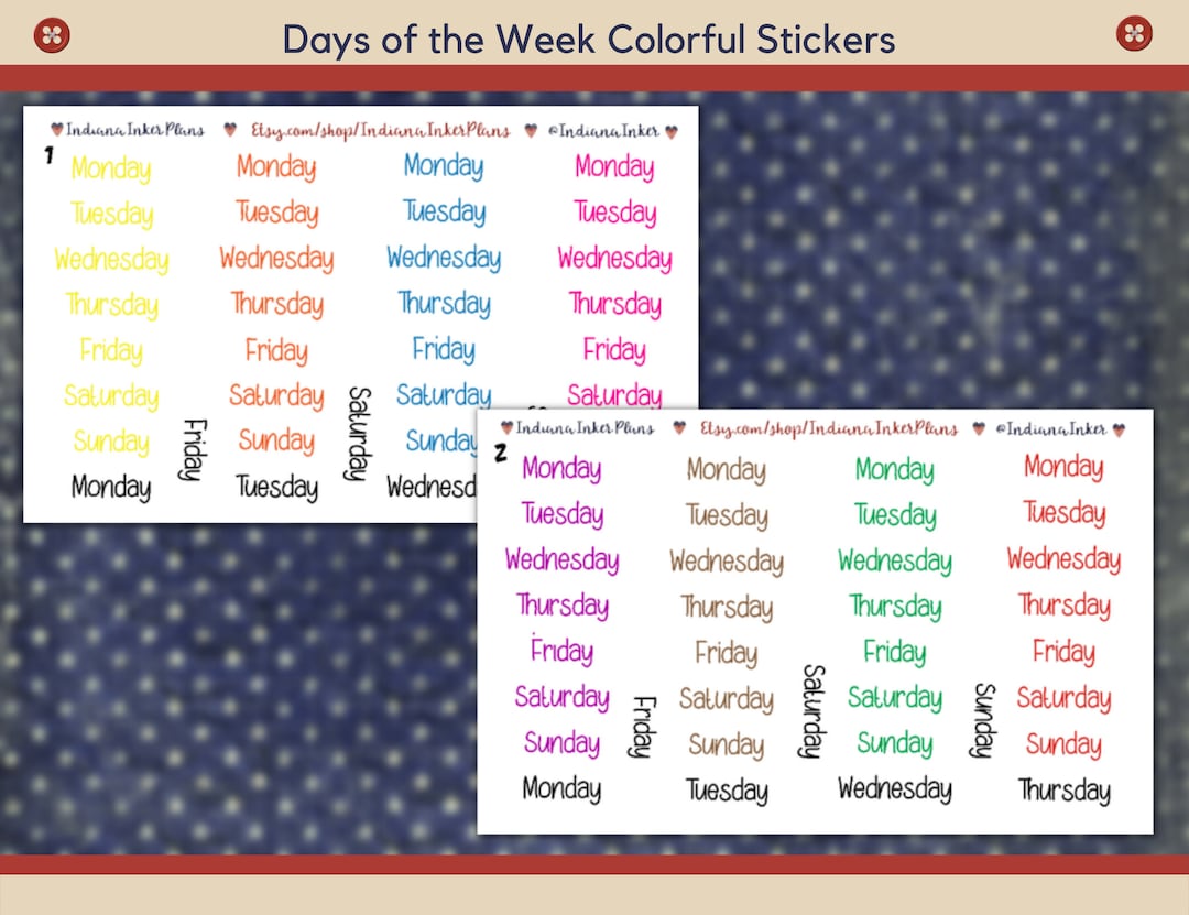 Days of the Week Colorful Script Stickers, Planner Stickers, Journaling ...