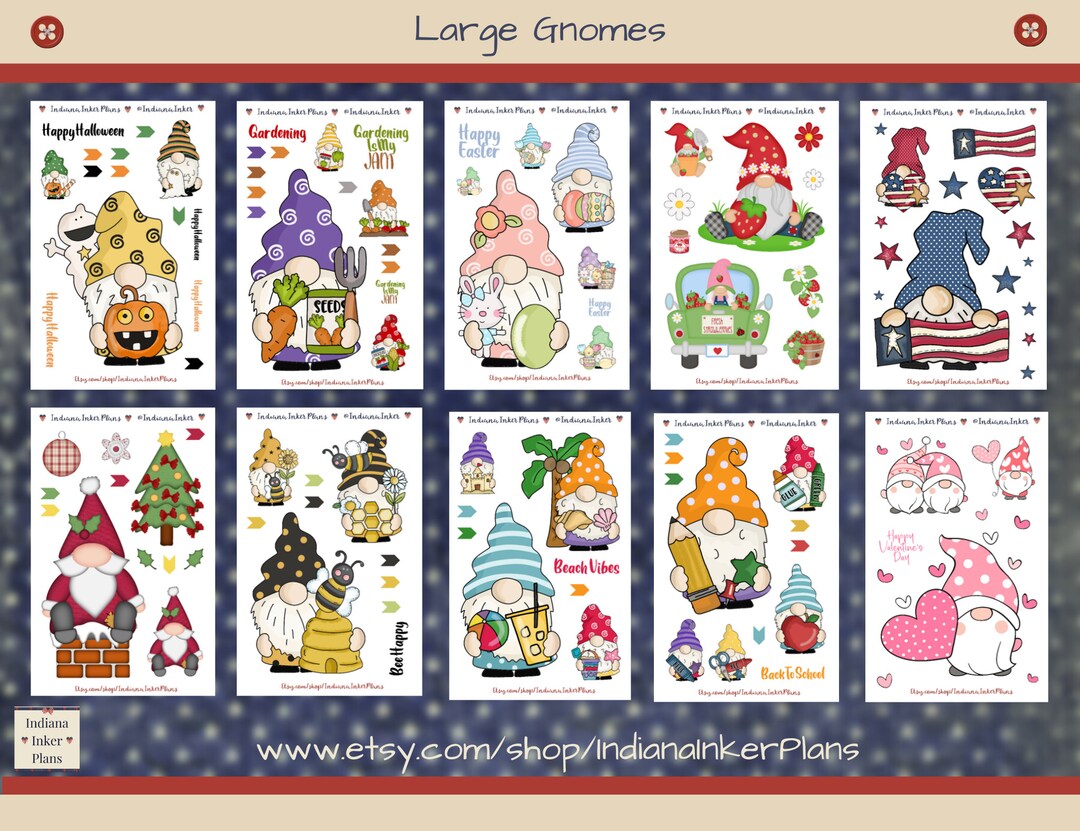 Large Gnomes Stickers, Planner Stickers, Holiday Stickers, Sticker ...