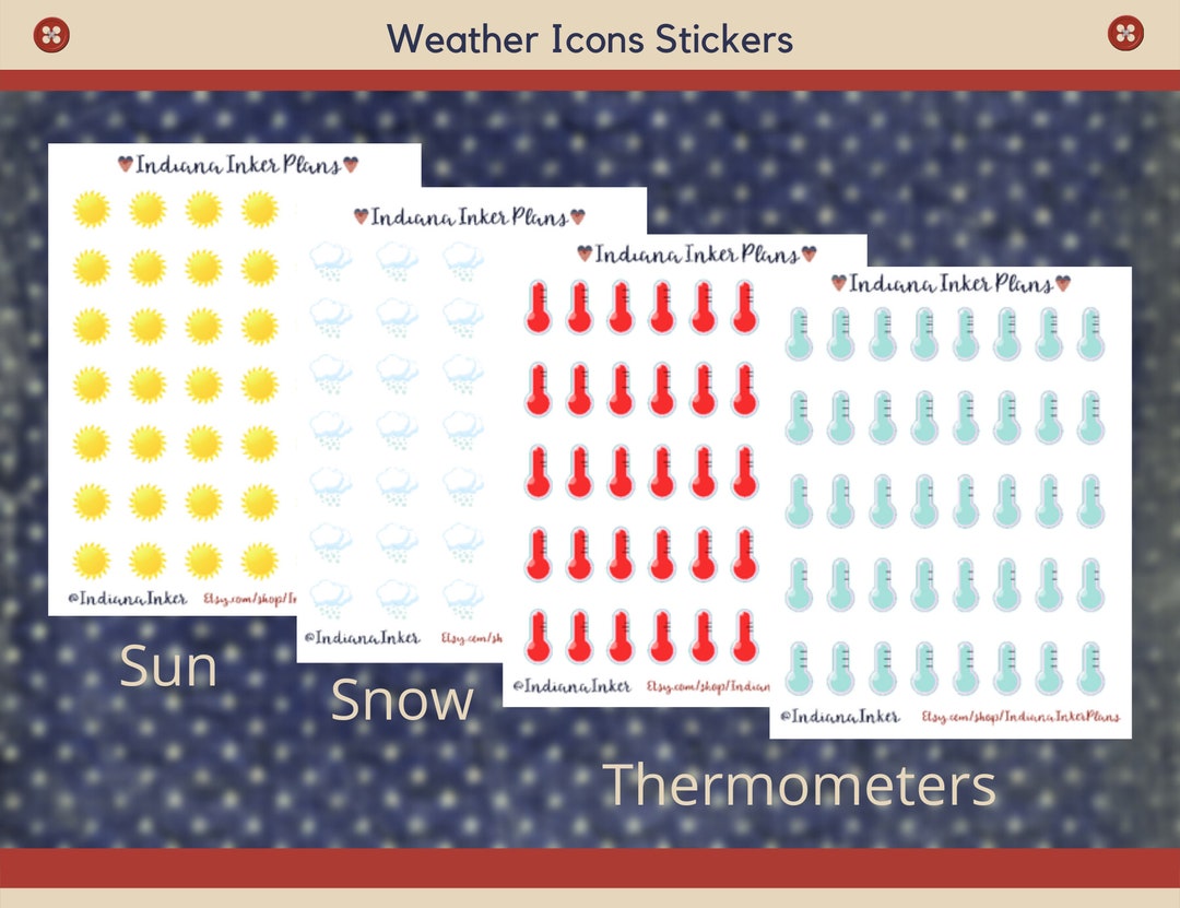 Weather Icon Stickers, Sun, Snow, Hot Weather Thermometer, Cold Weather ...