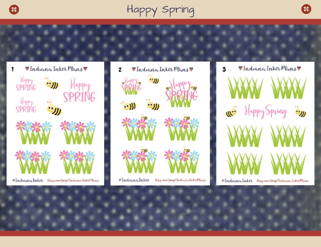 Happy Spring Stickers, Planner Stickers, Grass, Flowers, Scrapbooking ...