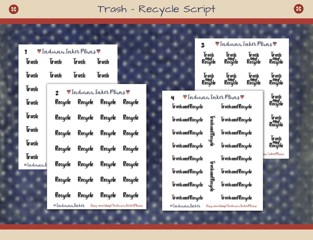 Trash and Recycle Script Planner Stickers, Black Script, Decorative ...