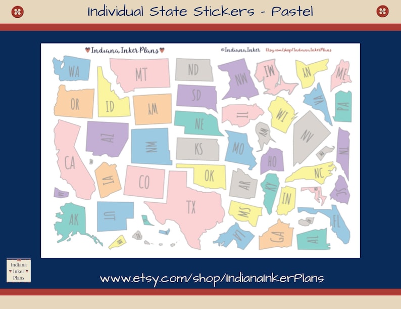Large Map of the United States Sticker, Planner Stickers, Scrapbooking ...