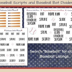 Baseball Script Stickers, Baseball Bat Dividers, Hit, Score, Strike ...