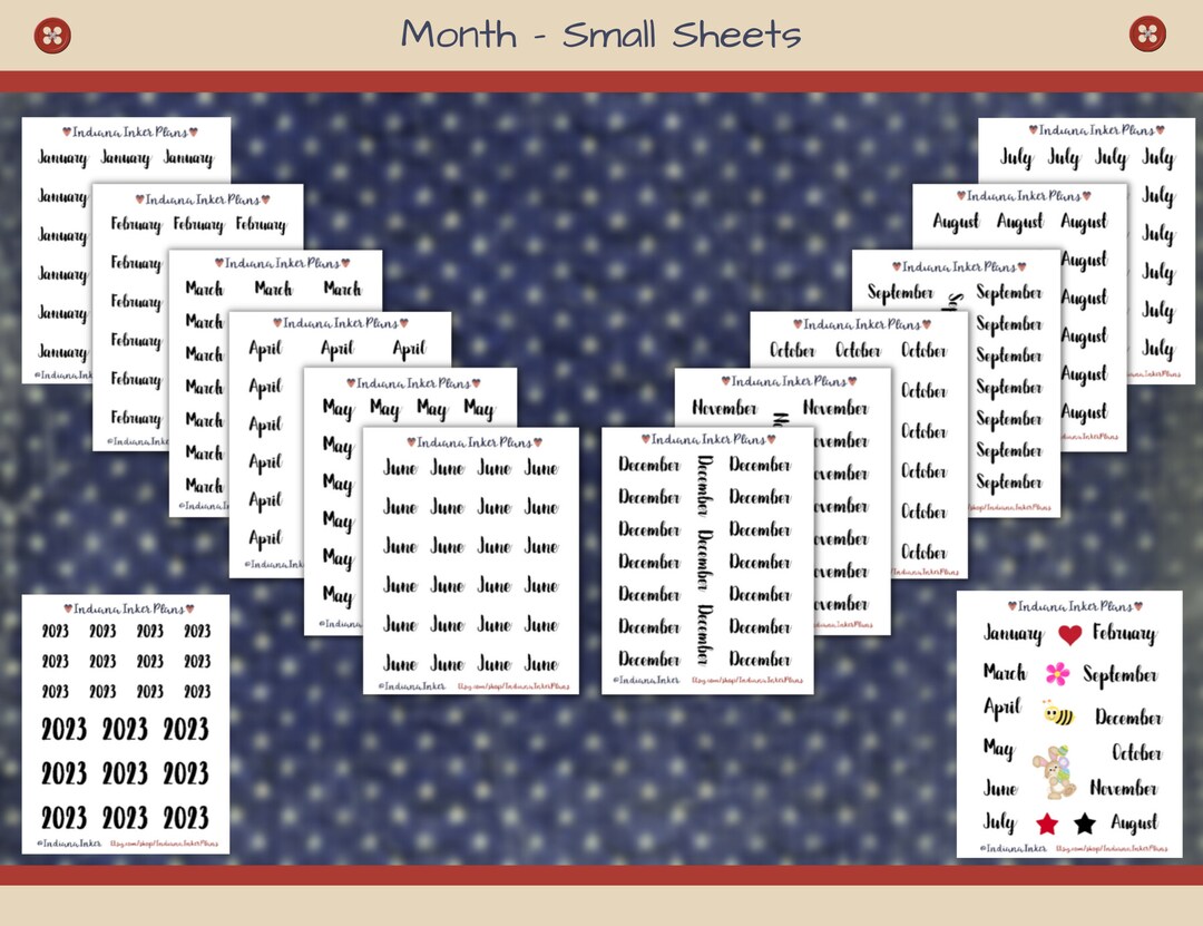 Monthly Script Stickers, Set 1, Black, Notebook, Journal, Functional ...