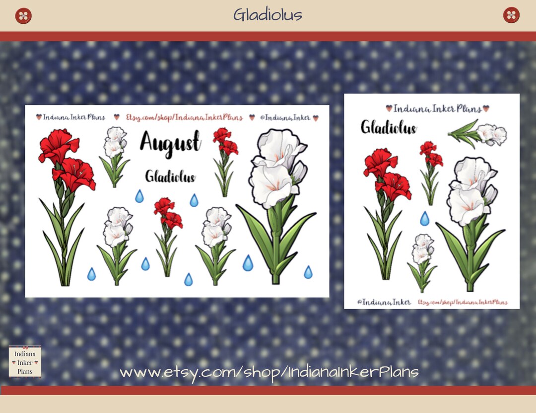 Gladiolus Stickers, Flower of the Month, August, Decorative Planning ...