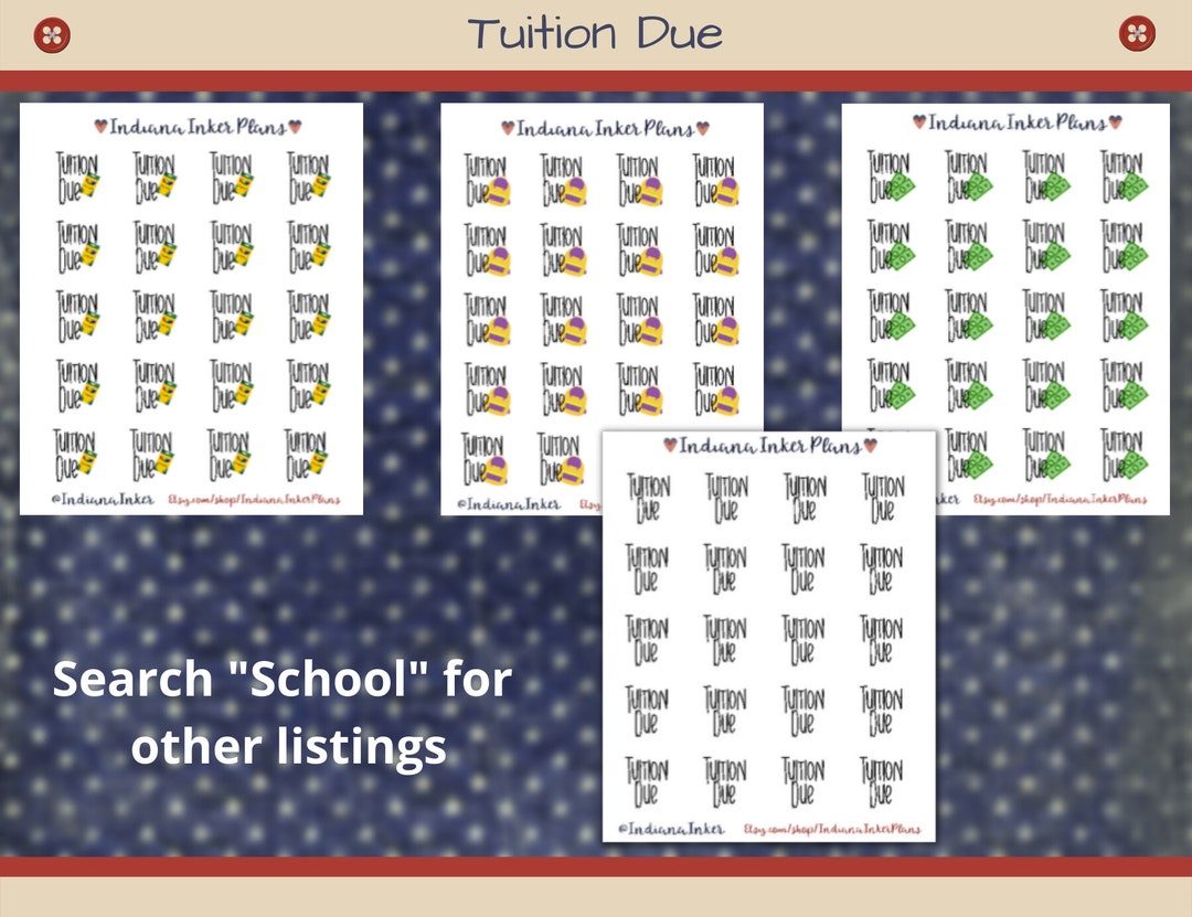 Tuition Due Script Stickers, Crayon Box, Backpack, Money, College ...