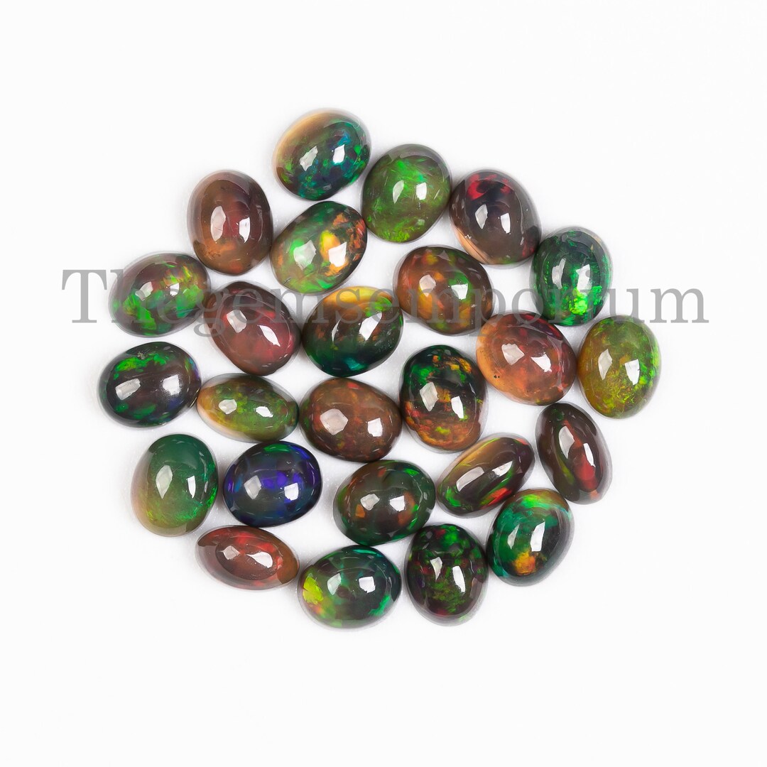 Flashy! Black Ethiopian Opal Oval Cabs, Loose Fire Opal Cabochons,25pcs ...
