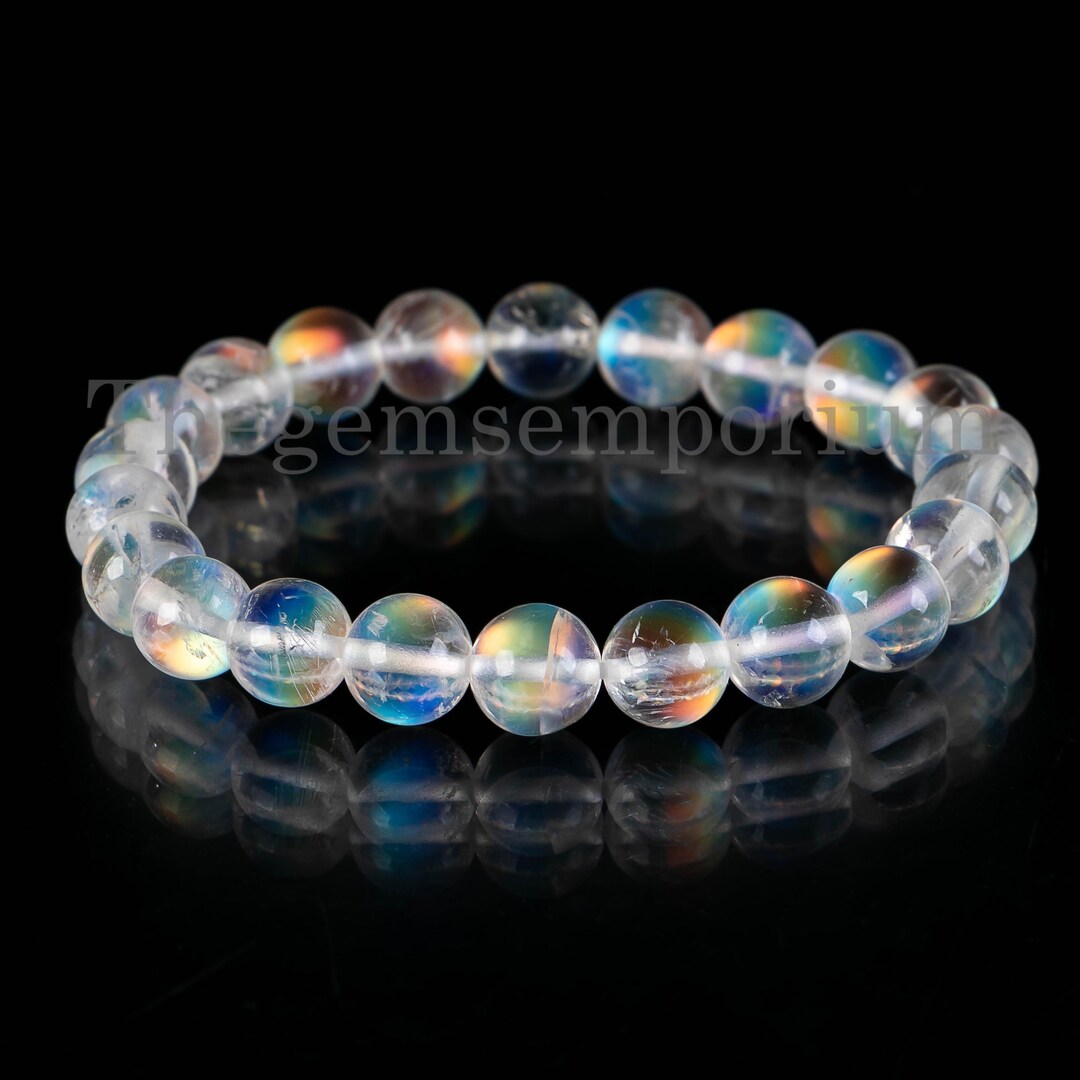 Rare! Madagascar Moonstone Bracelet, Flashy 9-9.5mm Round High Quality ...