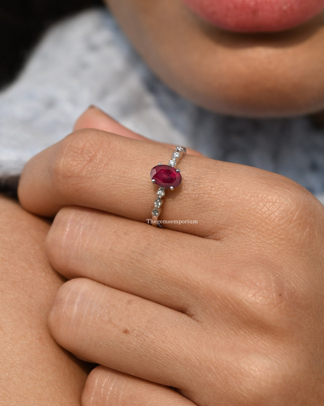 14K Gold Ruby Engagement Ring/genuine Ruby Diamond Band/july - Etsy