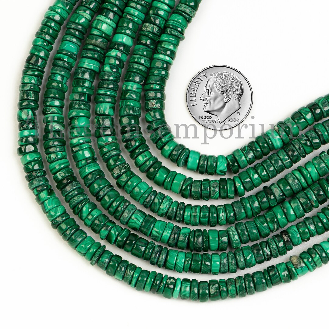 Malachite Smooth Tyre Shape Beads, Malachite Flat Wheels Beads ...